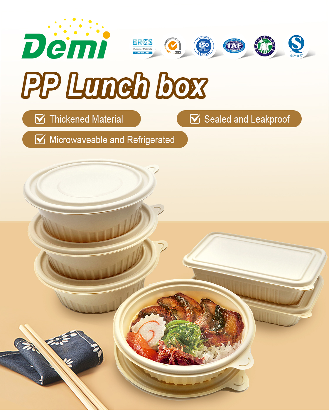 Round PP lunchbox Disposable take-out box with lid fast food take-out ...